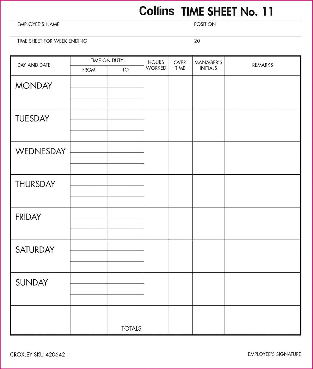 Collins Wage Time Sheets - 100 Leaf | Paper Plus
