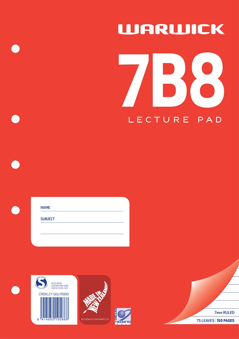 Warwick Pad 7B8 Lecture 75 Leaf Ruled 7mm A4 | Paper Plus
