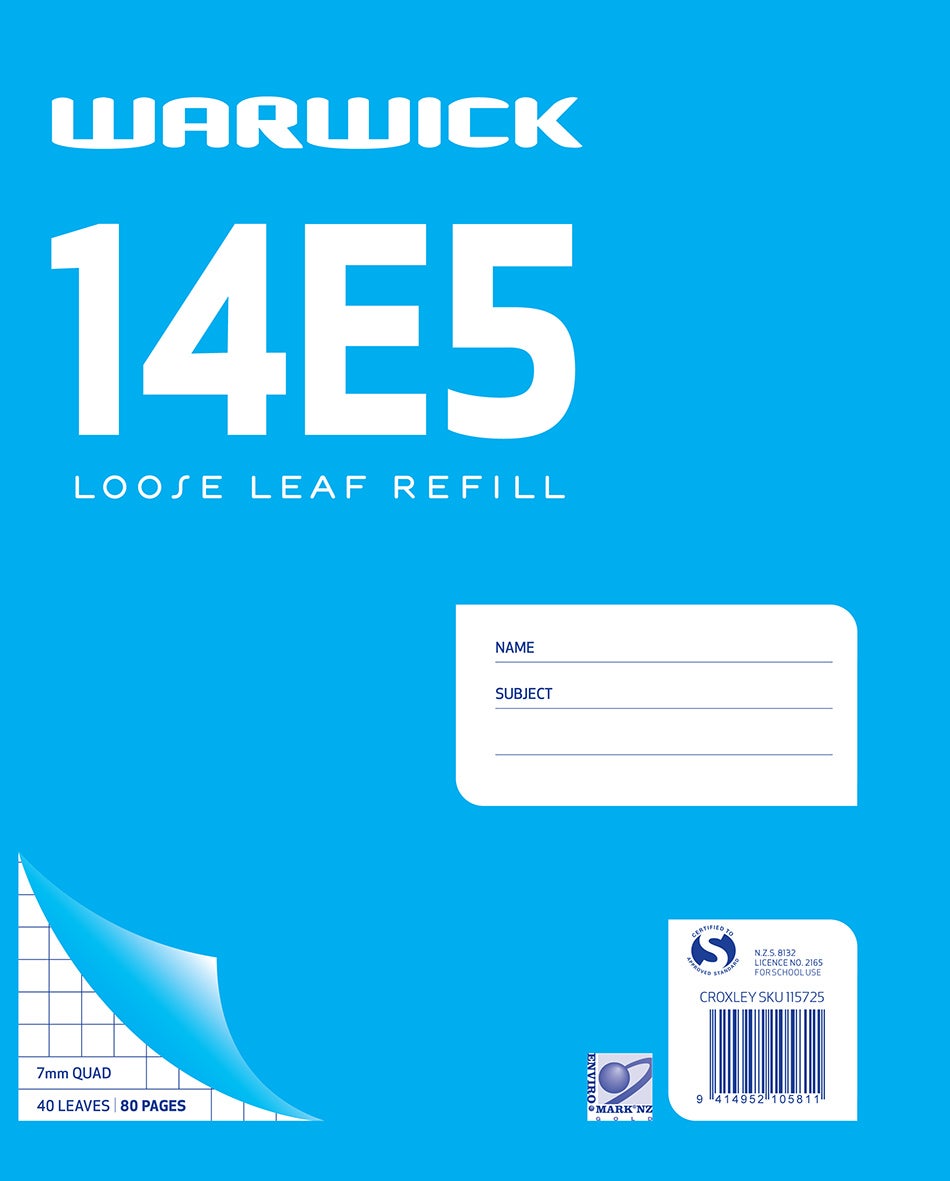 Warwick Refill 14E5 Loose Leaf 40 Leaf 7mm Quad 255x205mm | Paper Plus
