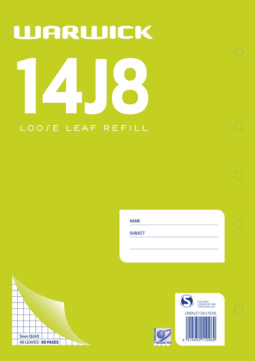 Warwick Refill 14J8 Loose Leaf 40 Leaf A4 5mm | Paper Plus