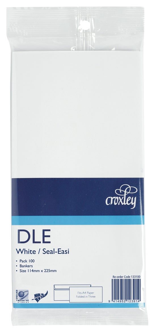 Croxley Envelopes DLE Seal Easi Non Window White Pack 100 | Paper Plus