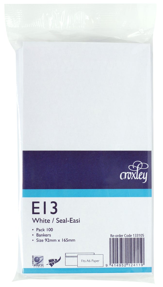 Croxley Envelopes E13 Seal Easi Non Window White Pack 100 | Paper Plus