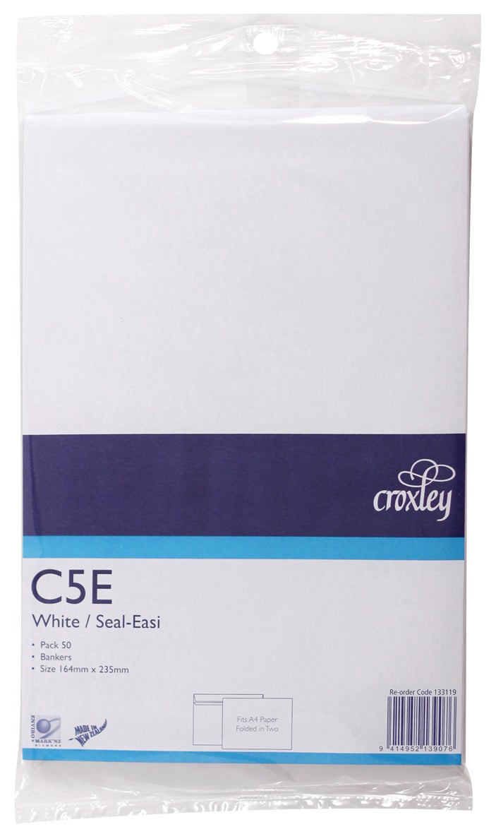 Croxley Envelopes C5E Seal Easi Non Window White Pack 50 | Paper Plus