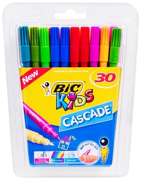 Bic Kids Cascade Felt Tip Colouring Pens Assorted Colours, 30 Pack ...