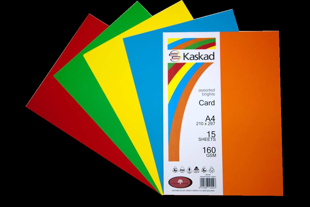 Kaskad Card A4 160gsm Assorted Brights Pack 15 | Paper Plus
