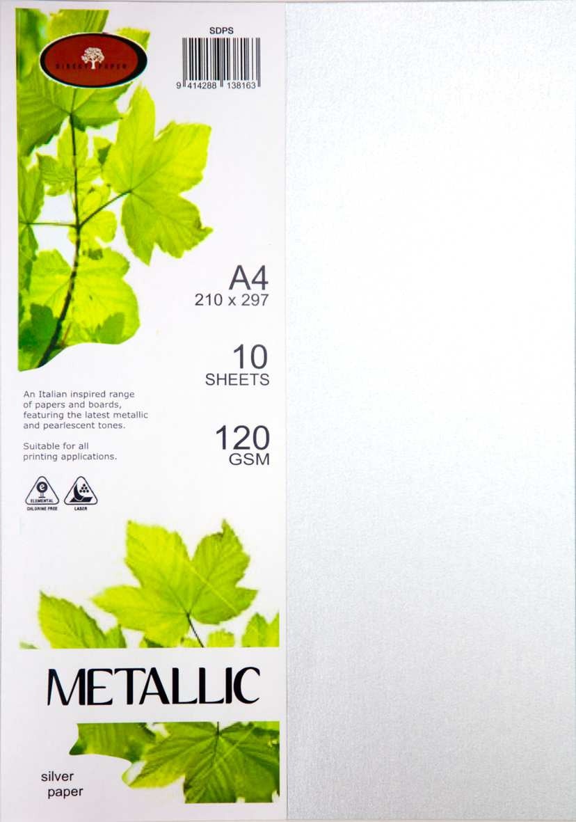 Metallic Paper A4 120gsm Silver Pack 10 | Paper Plus