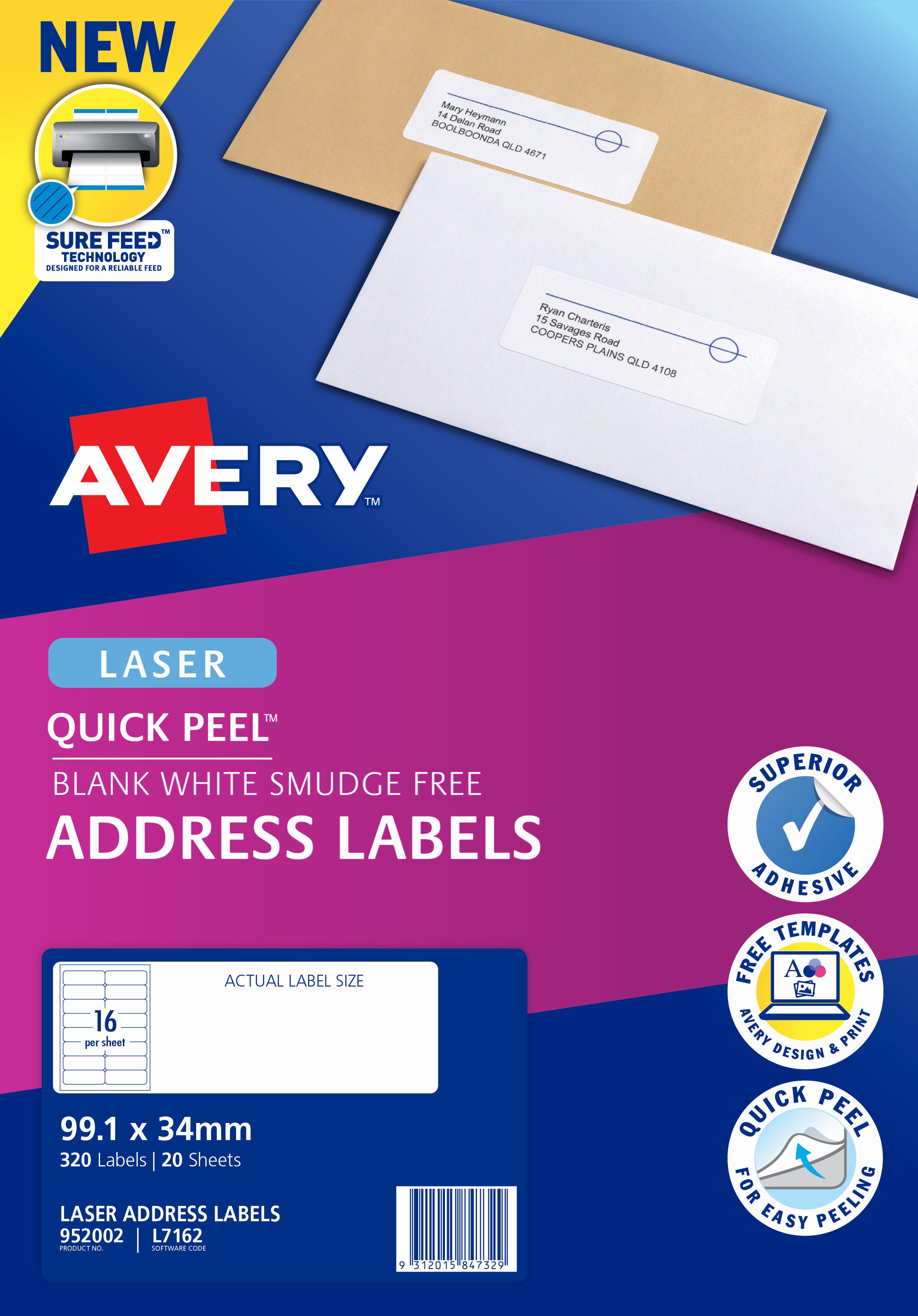 Avery Label L7162 Quick Peel Address Labels 20 Sheets | Paper Plus