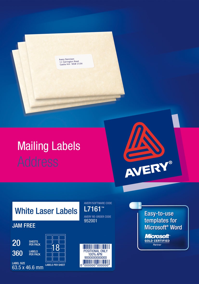 Avery Laser Label Address L7161-20 63.5x46.6mm 20 Sheets | Paper Plus