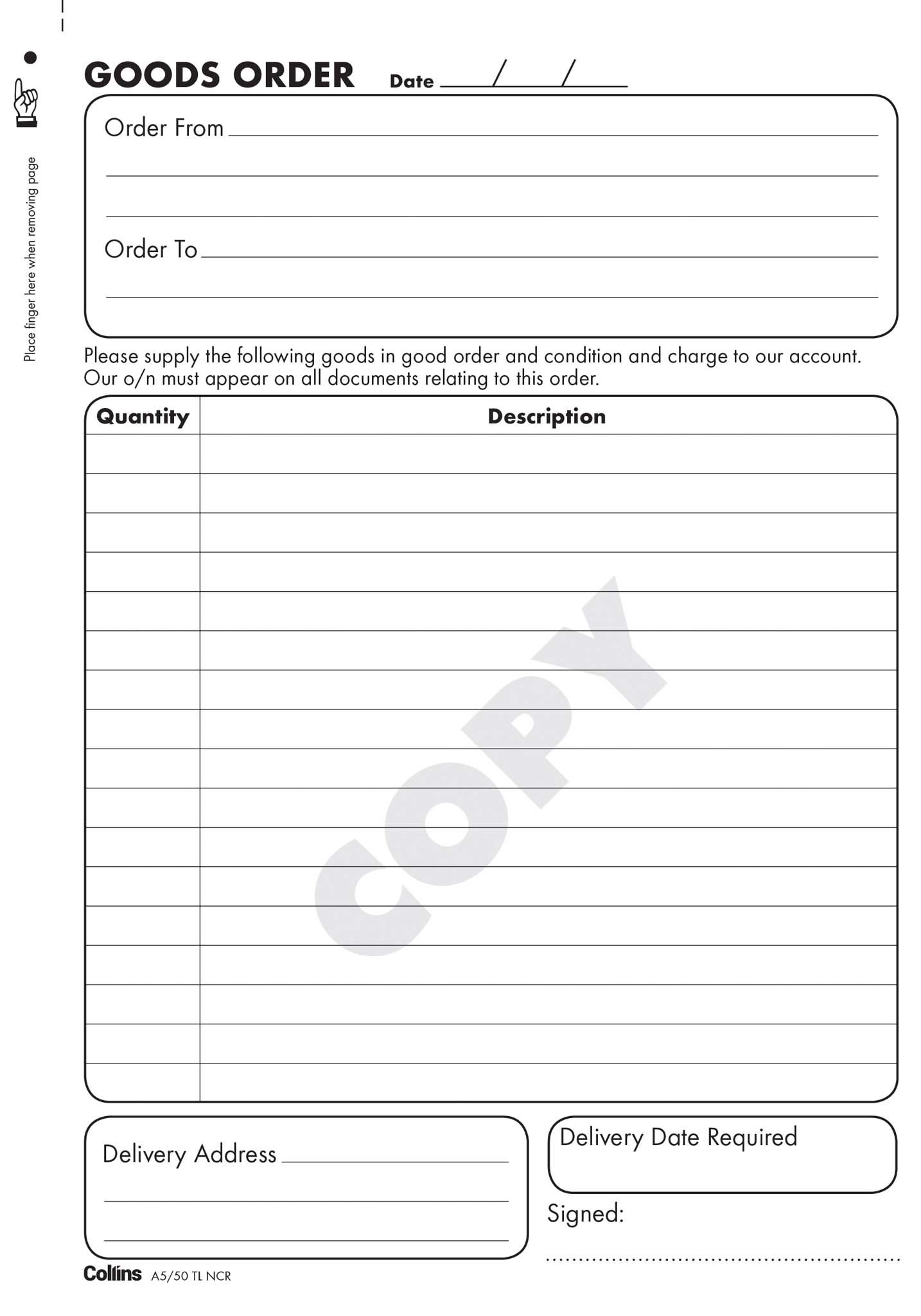 Collins Goods Order Book A5/50 TL Triplicate 50 Pages | Paper Plus