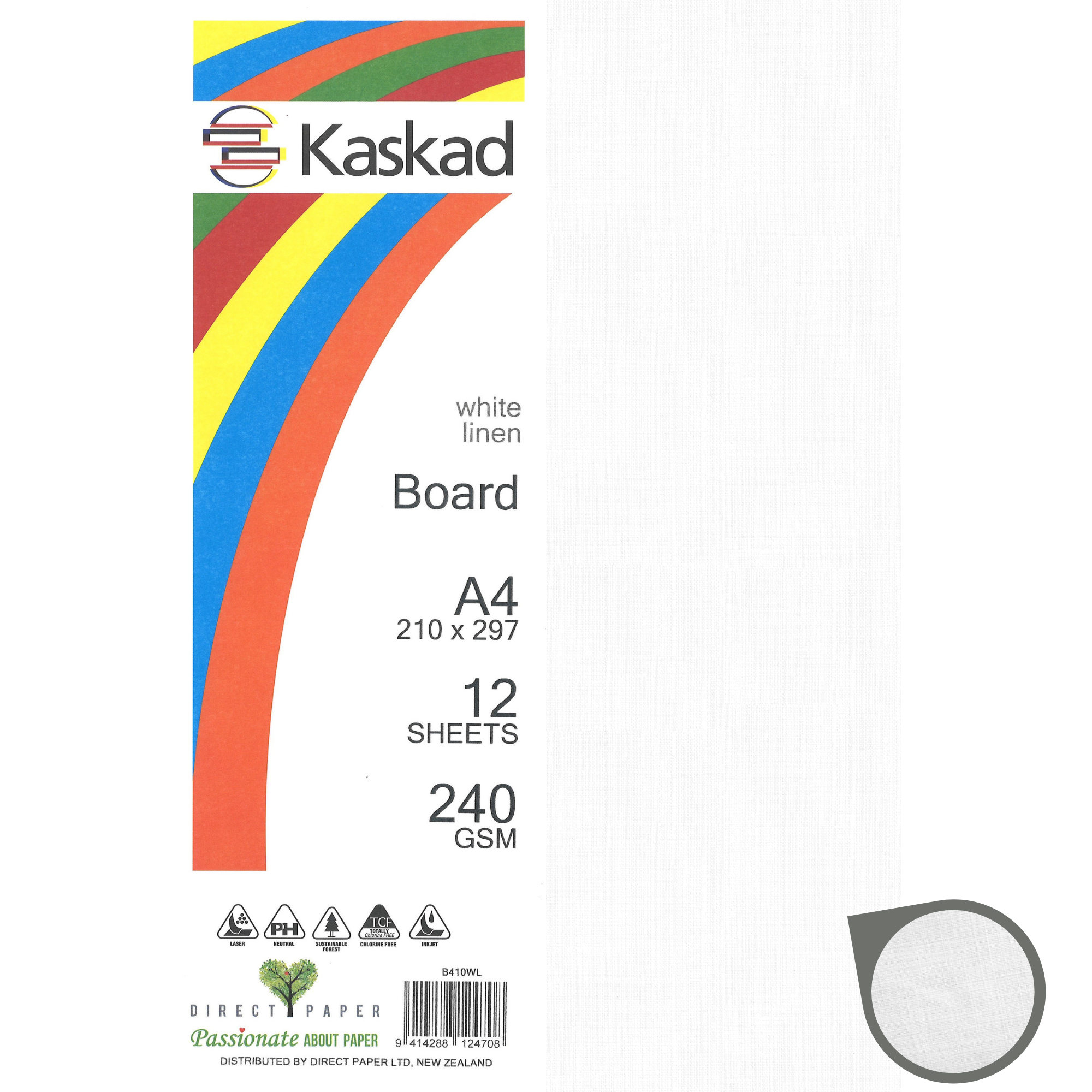 Kaskad Board A4 240gsm White Linen Pack 12 | Paper Plus