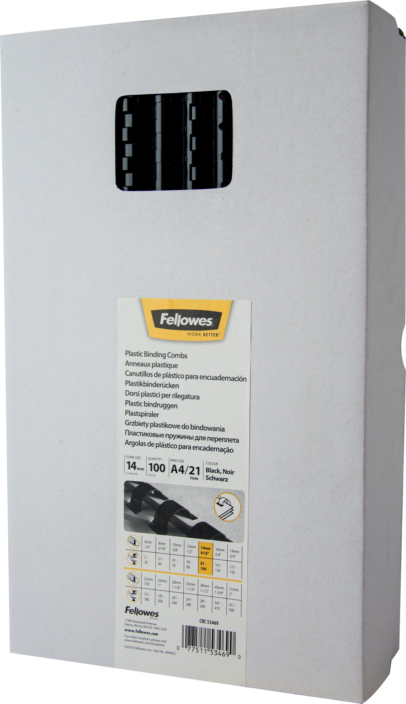 Fellowes Plastic Binding Combs 14mm Pack 100 | Paper Plus