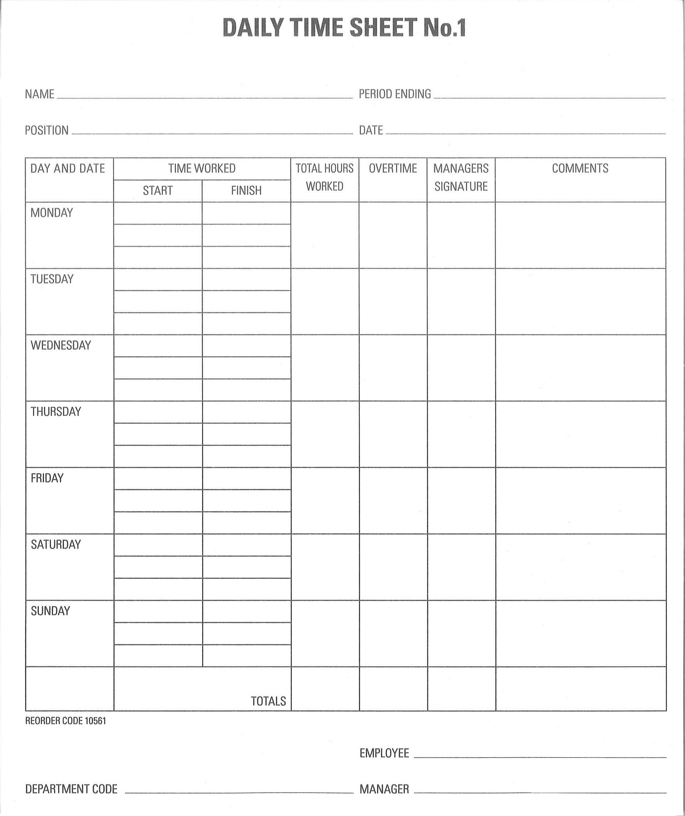 Brenex Pad Daily Time Sheet 50 Pages | Paper Plus