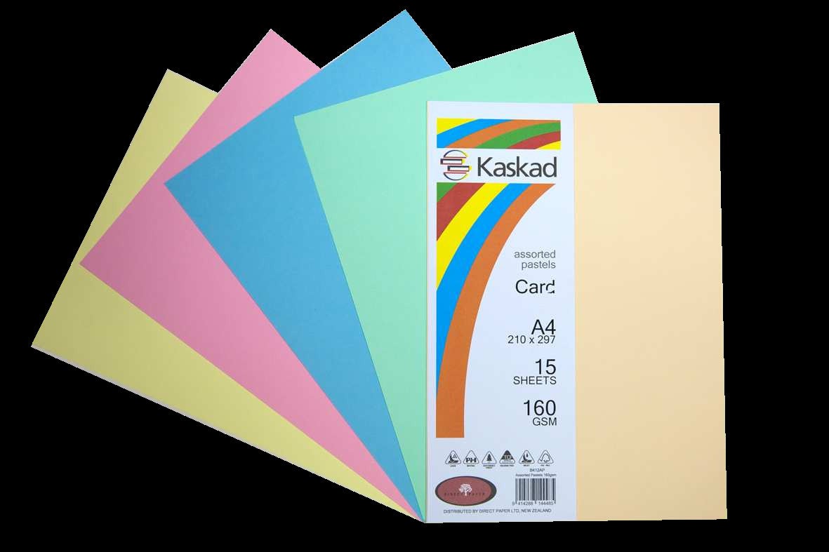 Kaskad Card A4 160gsm Assorted Pastels Pack 15 | Paper Plus