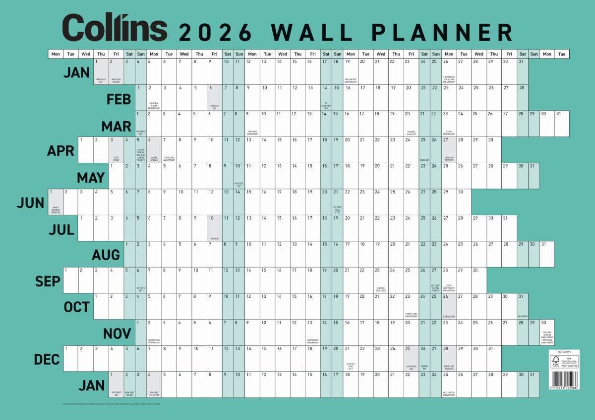 2026 Collins A2 Wall Planner Unlaminated | Paper Plus