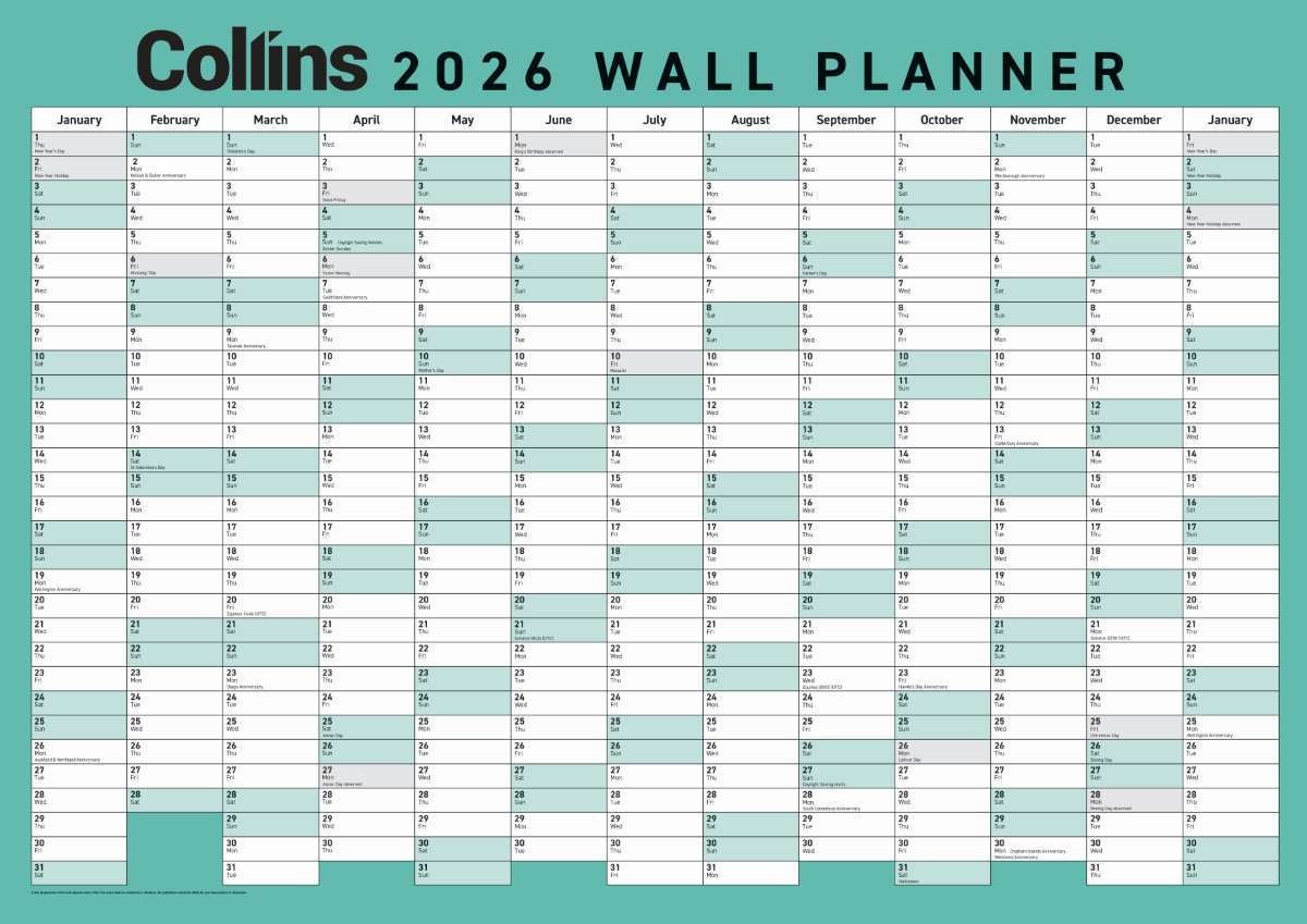 2026 Collins A2 Wall Planner Unlaminated | Paper Plus