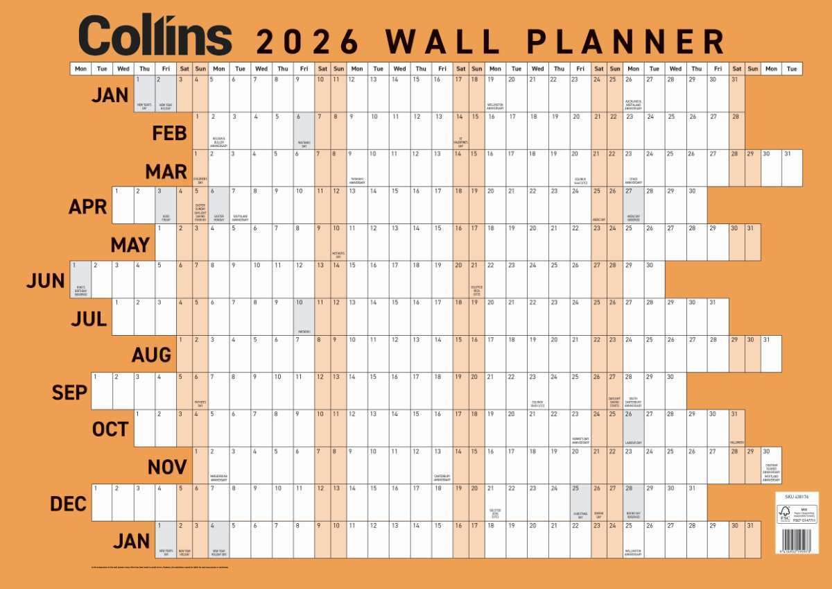 2026 Collins A3 Wall Planner Unlaminated | Paper Plus