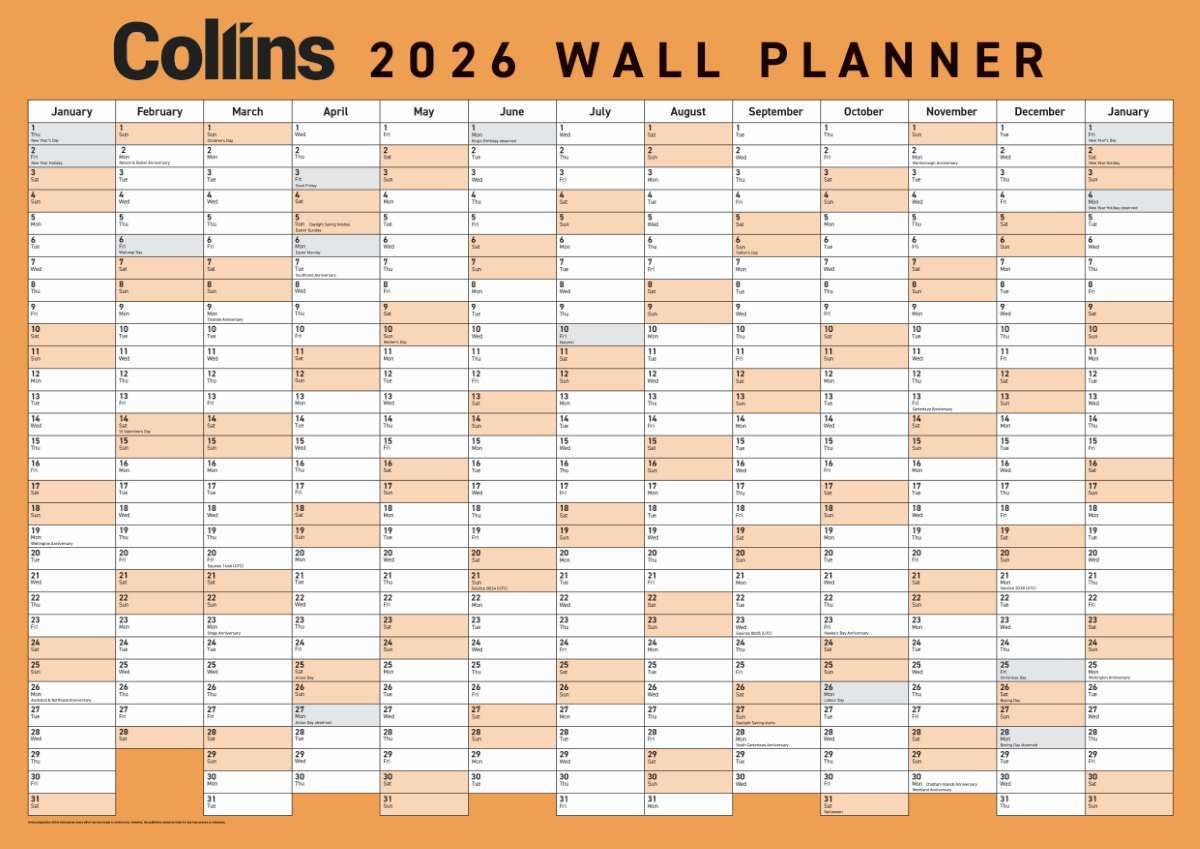 2026 Collins A3 Wall Planner Unlaminated | Paper Plus