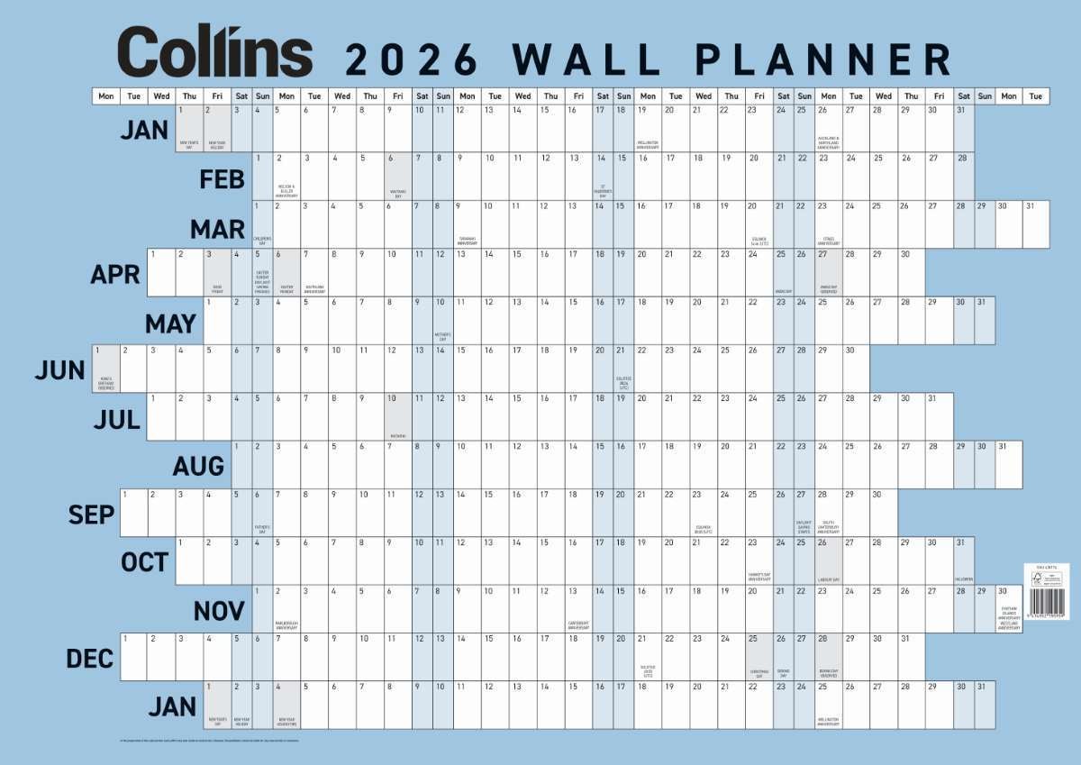 2026 Collins Wall Planner Large 700 X990mm Unlaminated | Paper Plus