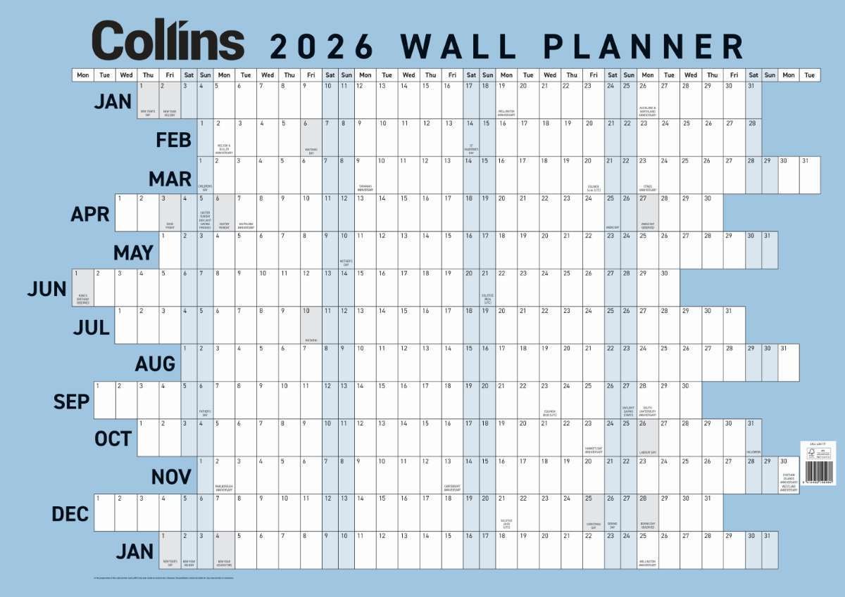 2026 Collins Wall Planner Large Laminated 700x990mm | Paper Plus