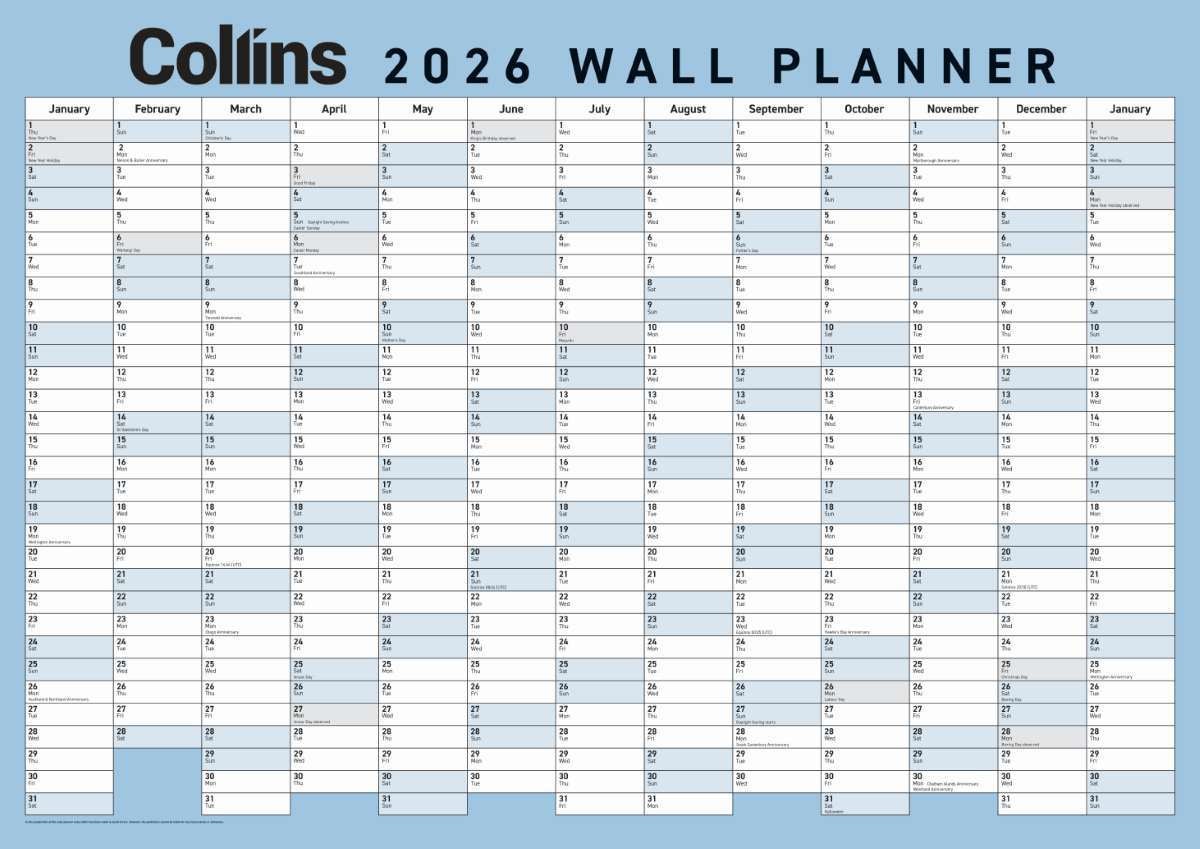 2026 Collins Wall Planner Large Laminated 700x990mm | Paper Plus