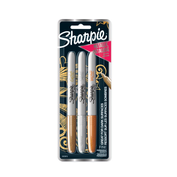 Sharpie Metallic Fine Point Permanent Markers, Assorted Colours, 3 Pack ...