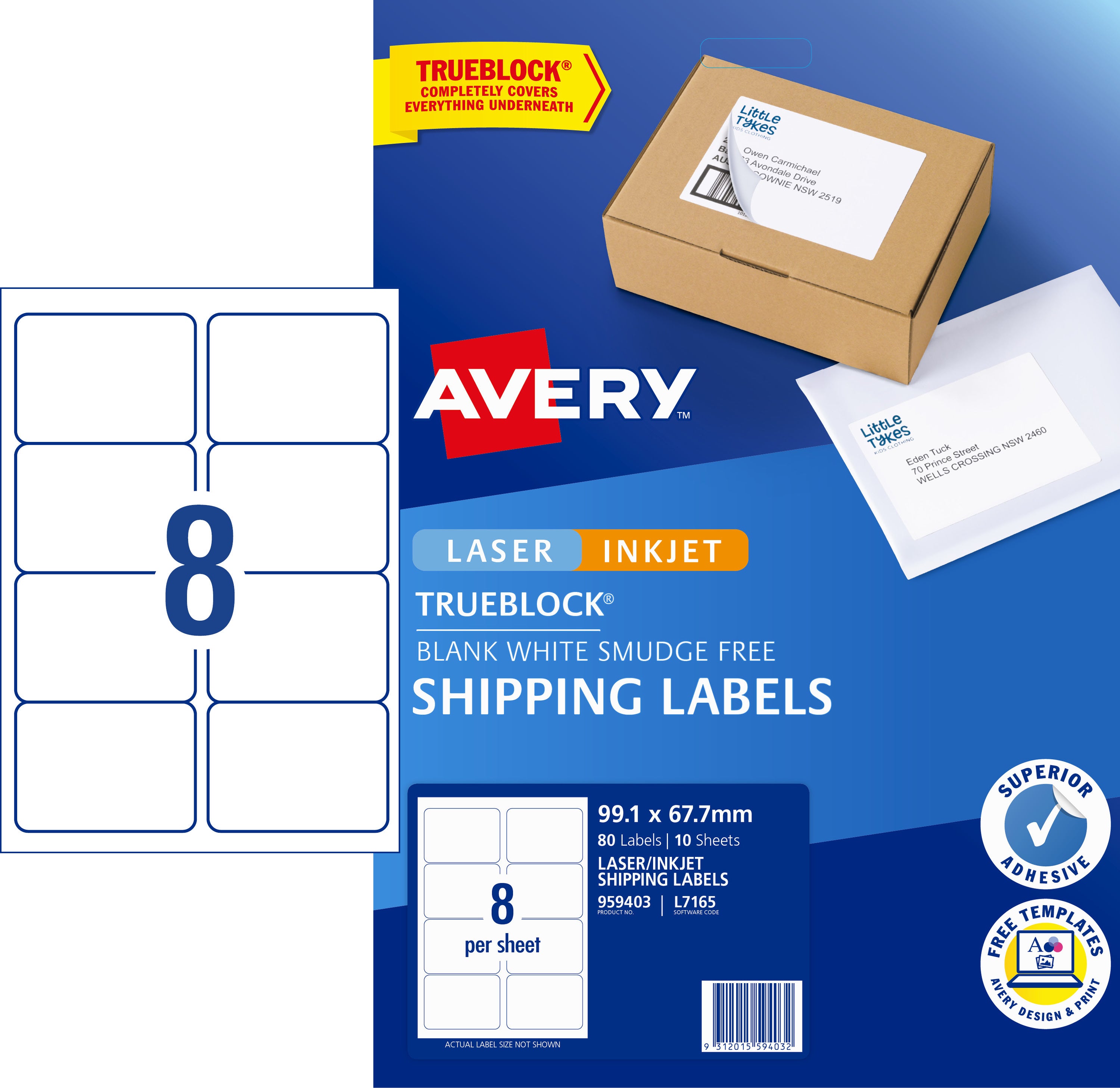 Avery Label L7165 Laser/Inkjet Shipping Label 99.1x67.7mm 10 Pack ...