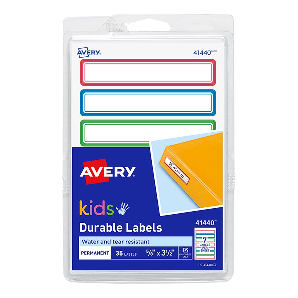 Avery Label Kids Durable Green Blue Red Border 89x16mm 7up 5 Sheets ...