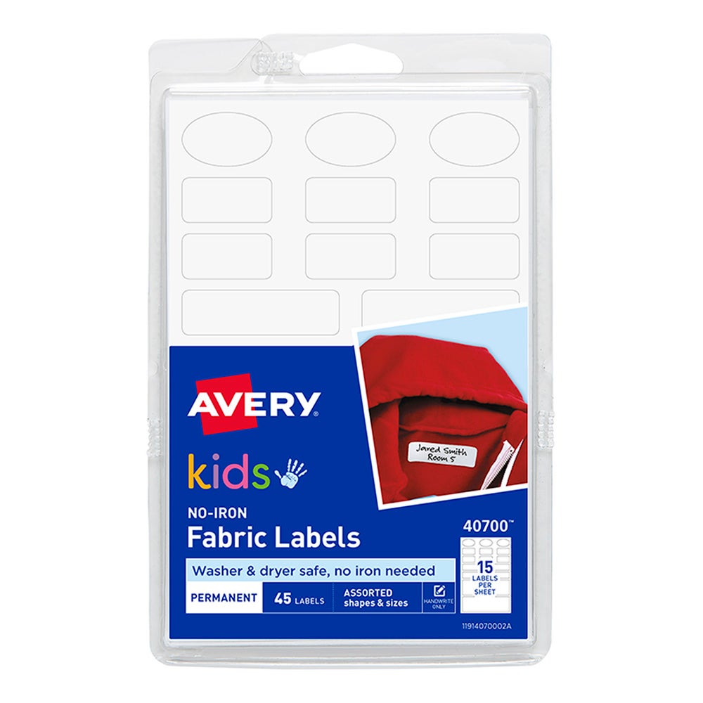 Avery Label Kids No-Iron Fabric Assorted Shape And Size 15up 3 Sheets ...