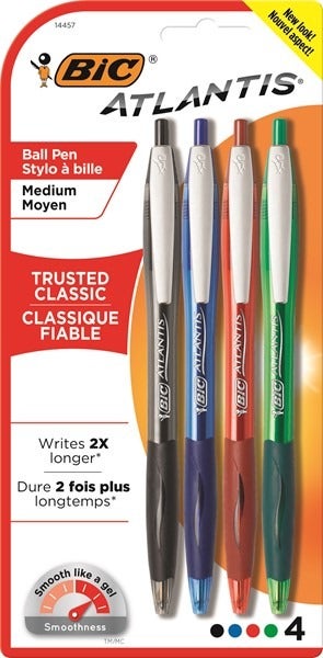 Bic Atlantis Medium Retractable Ballpoint Pen Assorted 4 Pack | Paper Plus