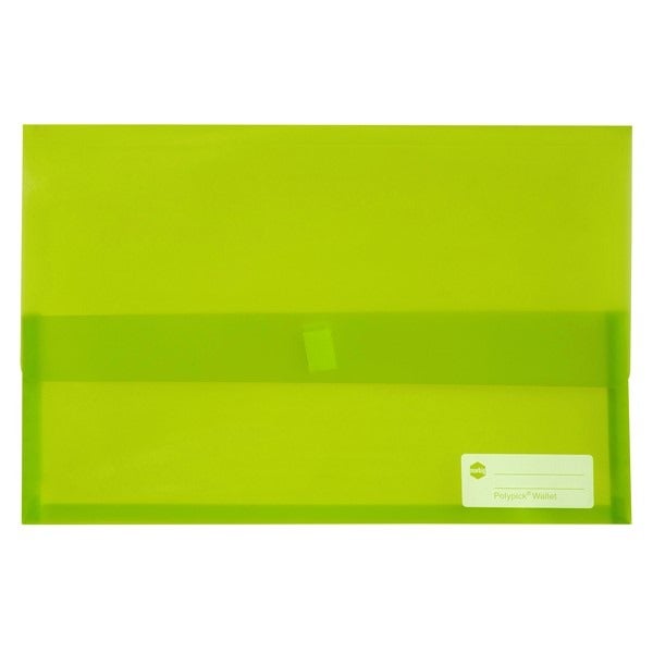 Marbig Polypick Document Wallet Foolscap Transparent Lime | Paper Plus