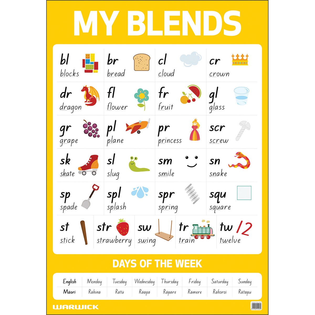Warwick My Literacy Wall Chart/Poster 2 Blends | Paper Plus