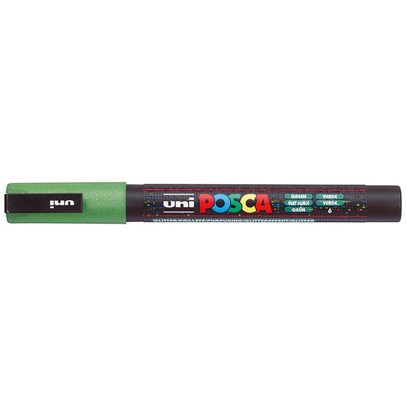 Uni Posca Marker 0.9-1.3mm Fine Glitter Green PC-3M | Paper Plus