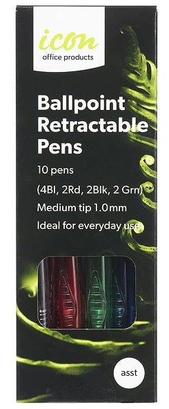 Icon Ballpoint Retractable Pens Medium Assorted Pack 10 | Paper Plus