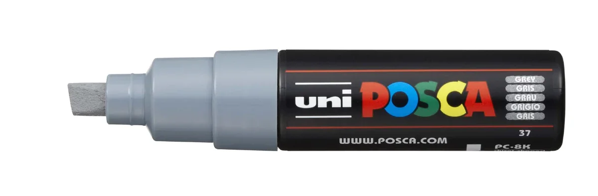 Uni Posca Marker 8.0mm Bold Chisel Grey PC-8K | Paper Plus