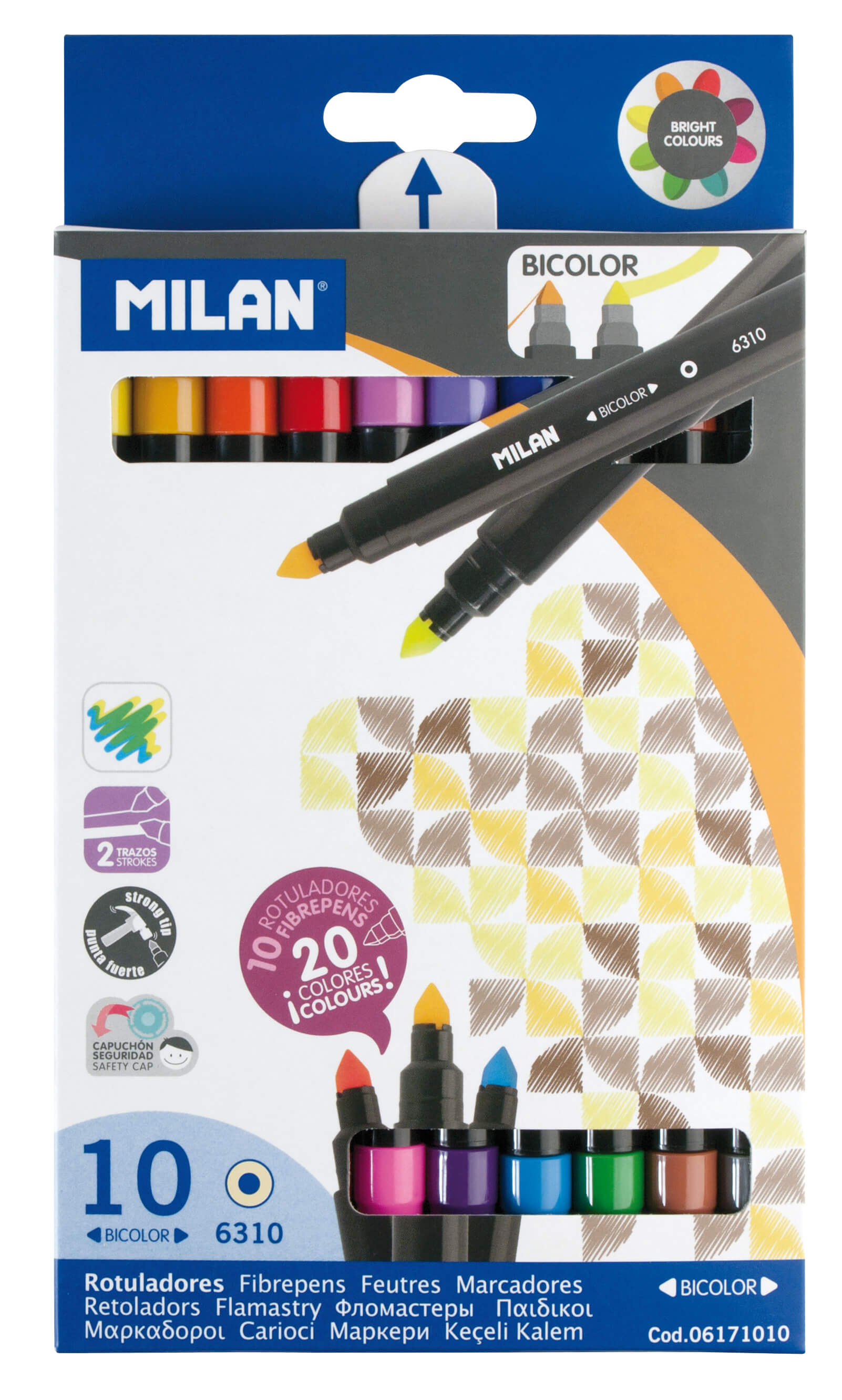 Milan Markers Bicolor Double Ended Tip Pens 10 Pack 20 Assorted Colours ...