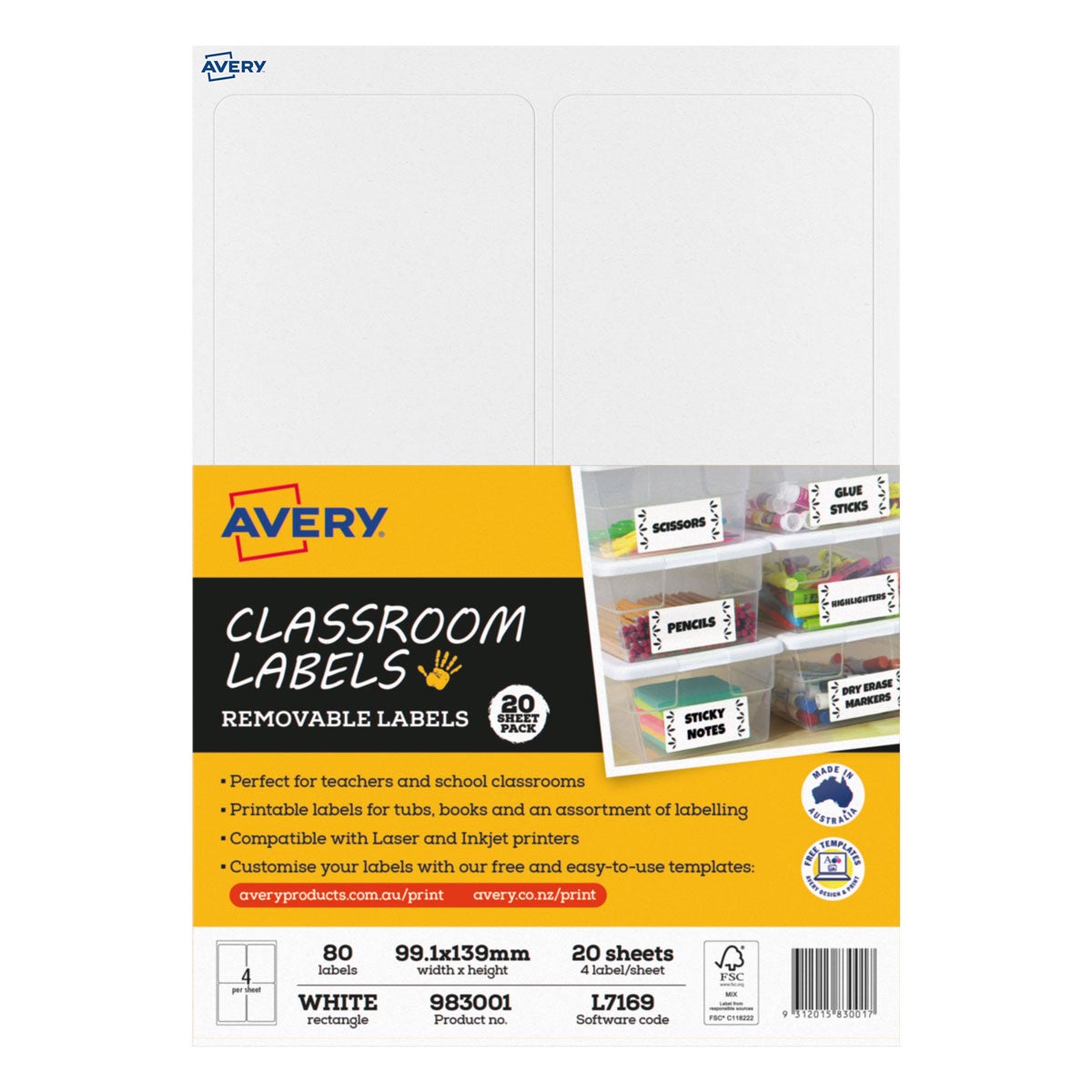 Avery Classroom Labels 4up 20 Sheets L7169 | Paper Plus