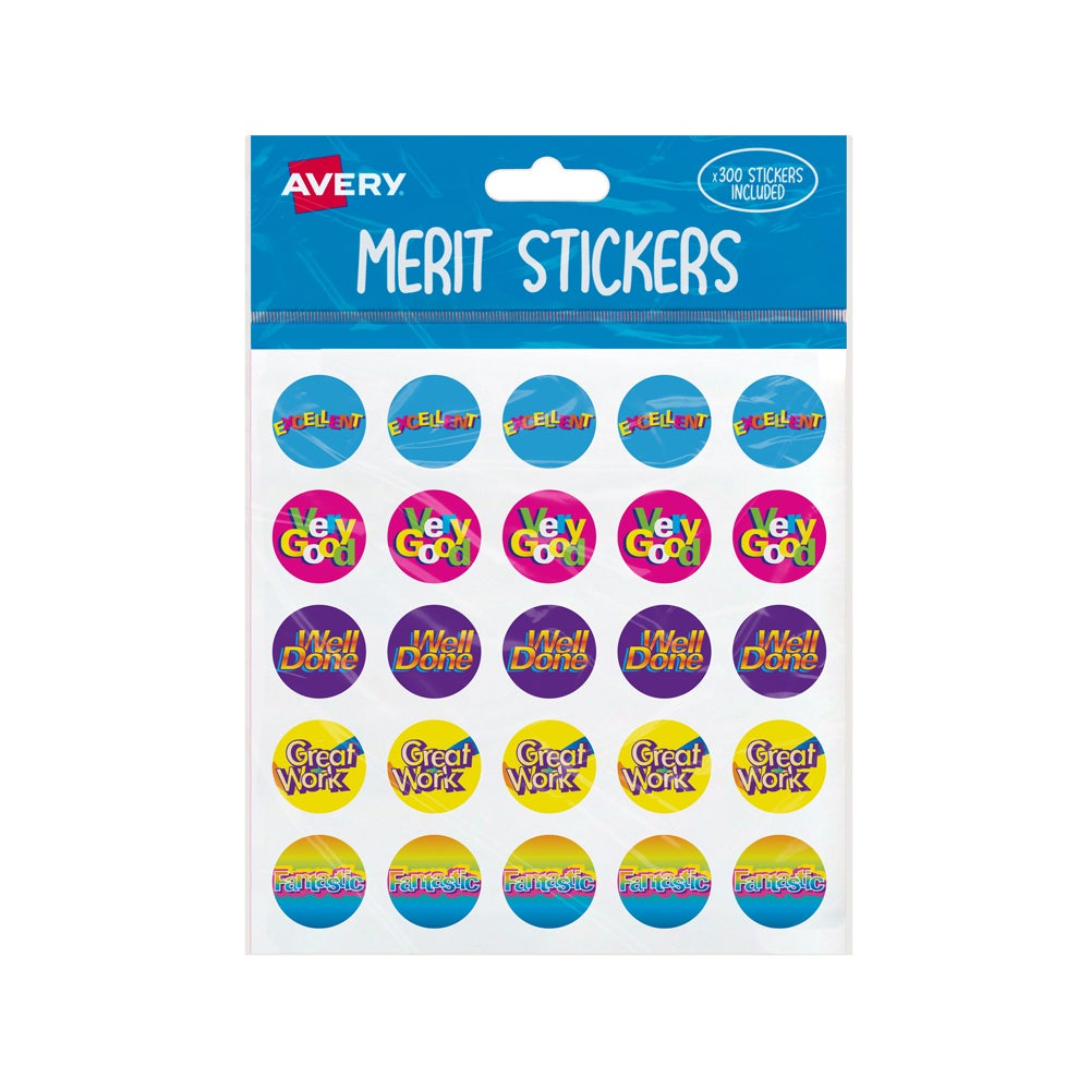 Avery Merit Stickers Assorted Captions 2 Round 22mm 300 Pack | Paper Plus