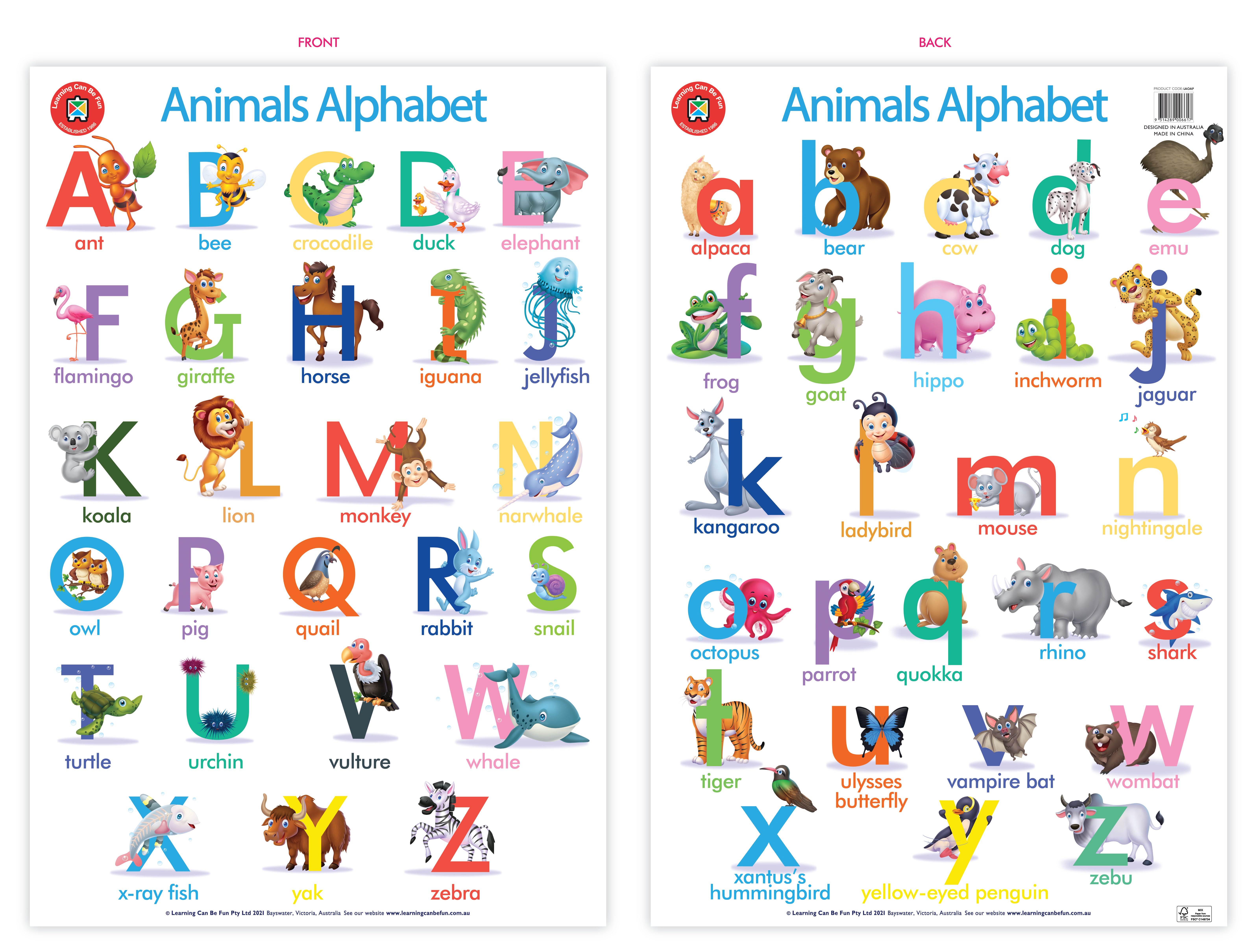 Learning Can Be Fun Wall Chart The Alphabet of Animals Poster | Paper Plus