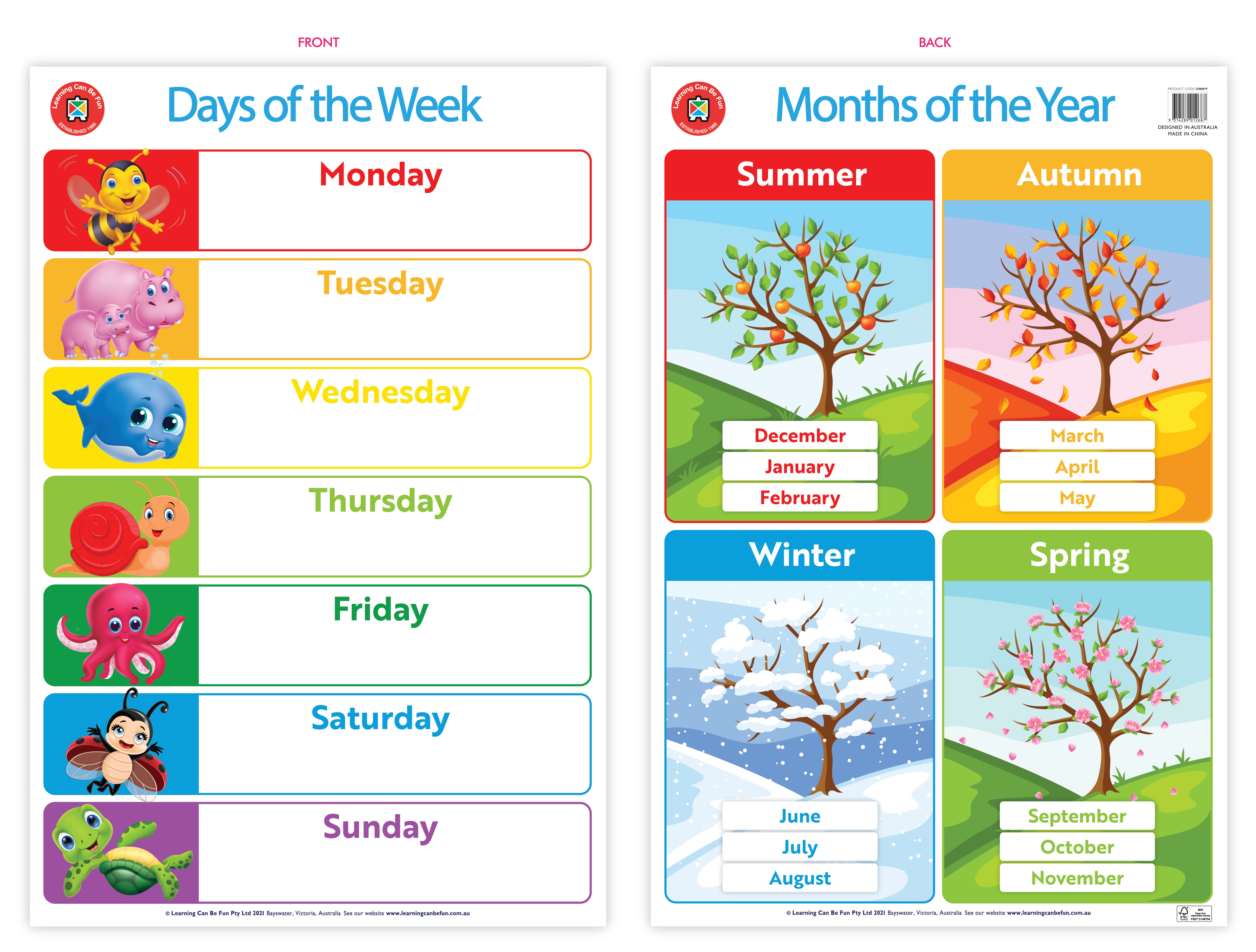 Learning Can Be Fun Wall Chart Days of the Week and Months of the Year ...