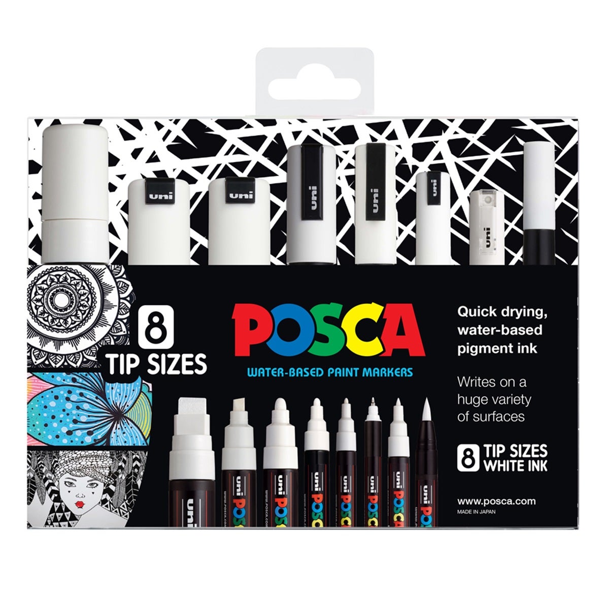 Uni Posca Marker White Set Pack of 8 Tip Sizes | Paper Plus