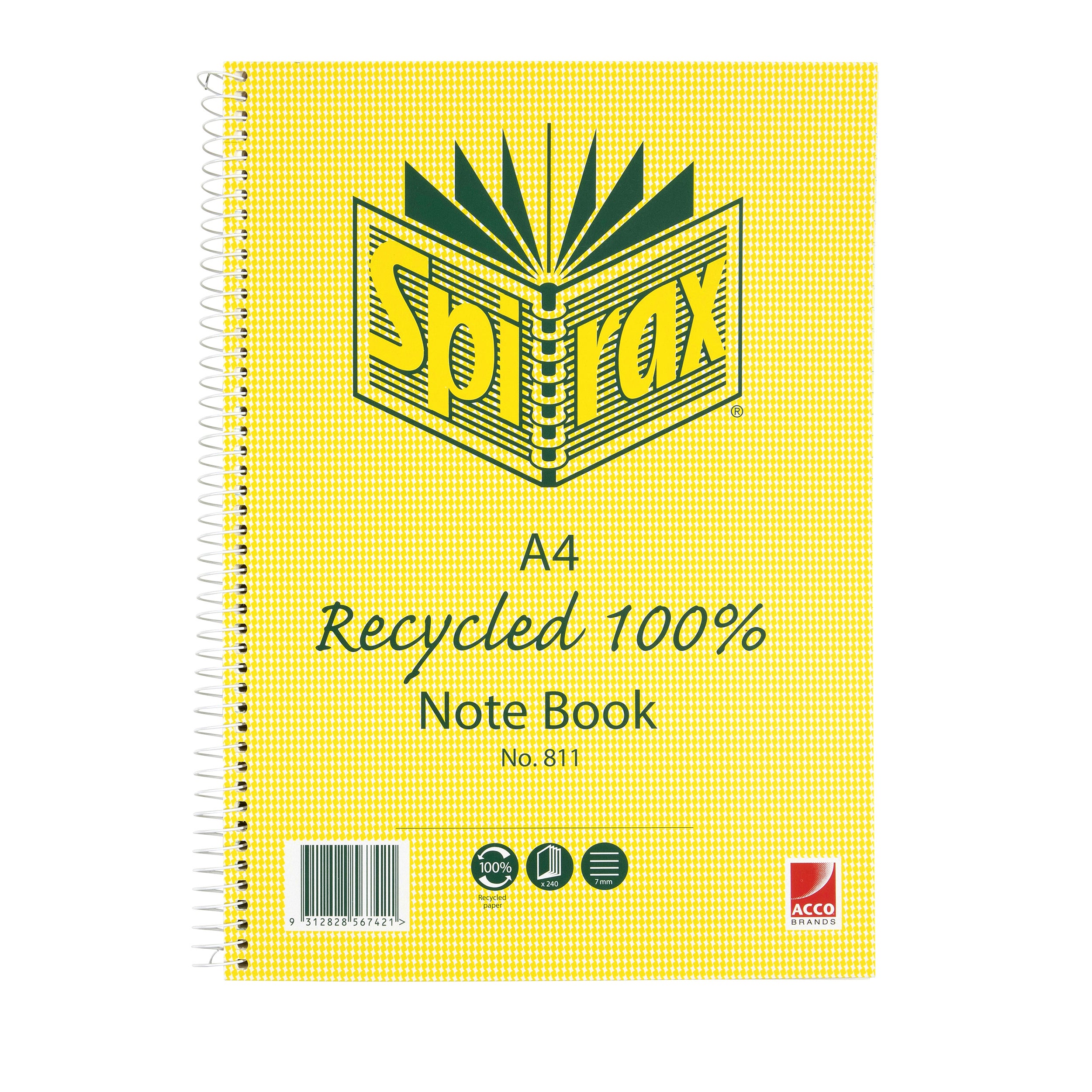 Spirax A4 Recycled Notebook 811, 7mm Ruled, 240 Pages | Paper Plus