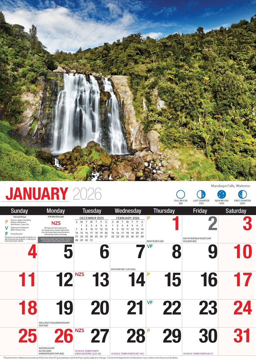 2026 Big Print Natural Wonders of New Zealand Calendar | Paper Plus