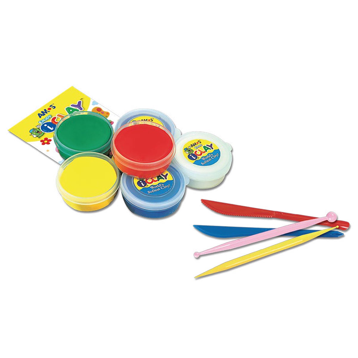 Amos i-Clay Modelling Clay Kit, 6 Colours with Modelling Tools | Paper Plus