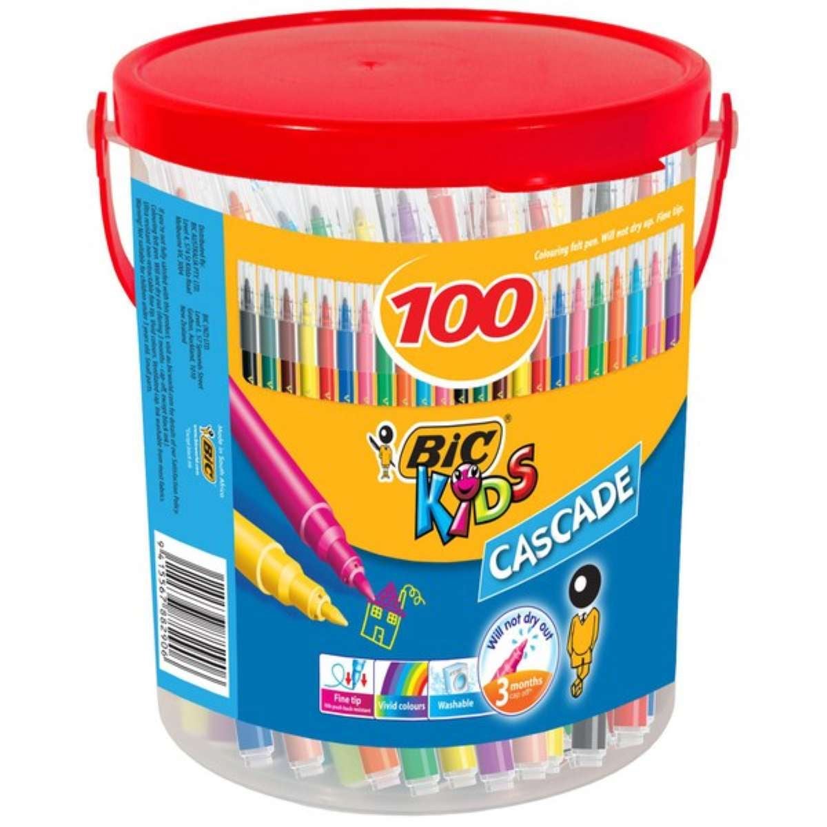 BIC Kids Cascade Felt Tip Markers, Tub of 100 | Paper Plus