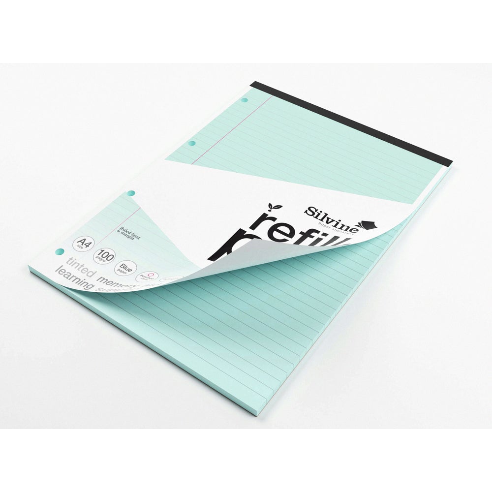 Silvine Tinted Refill Pad A4 8mm Lined with Margin 100 Pages Blue ...