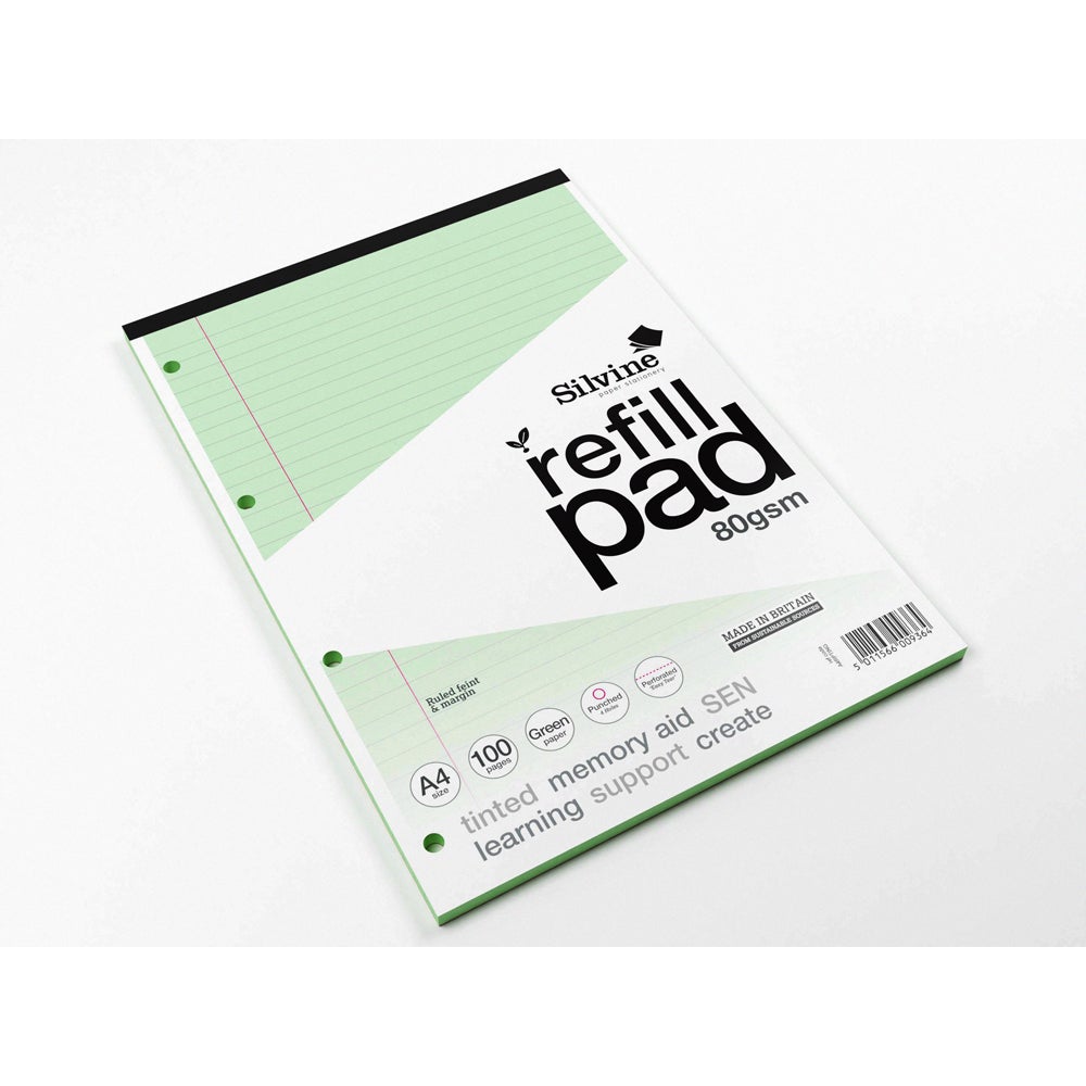 Silvine Tinted Refill Pad A4 8mm Lined with Margin 100 Pages Green ...